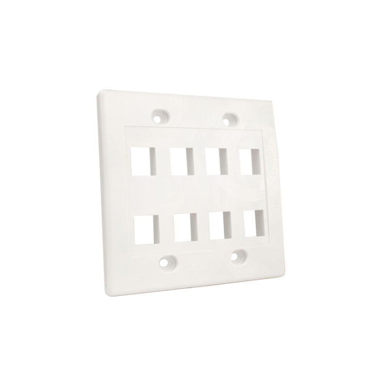 8 Port Double Gang Faceplate | White – Cable & Connections