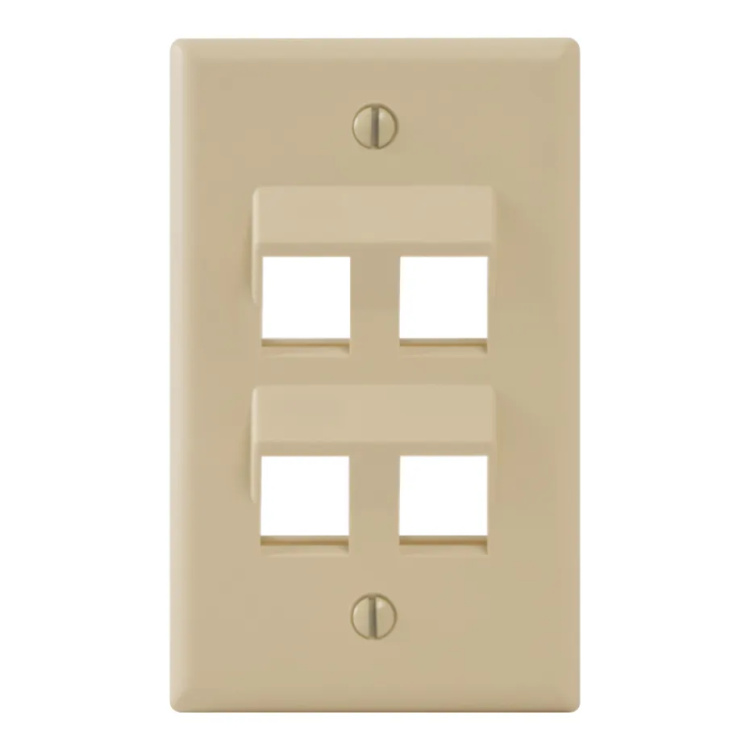 4 Port Single Gang Angled Bezel Faceplate | Ivory – Cable & Connections