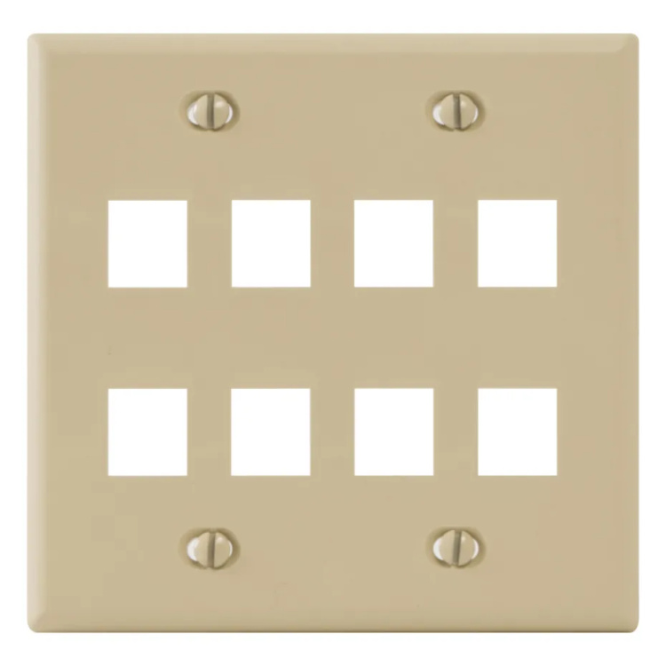 8 Port Double Gang Flush Faceplate | Ivory – Cable & Connections